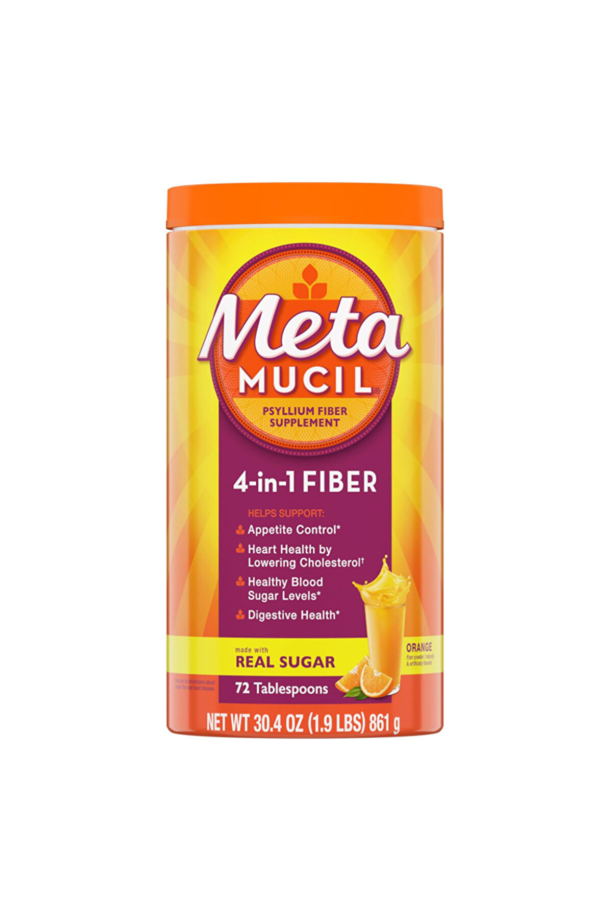 Metamucil , Fiber, 4-in-1 Psyllium Fiber Supplement Powder with Real ...