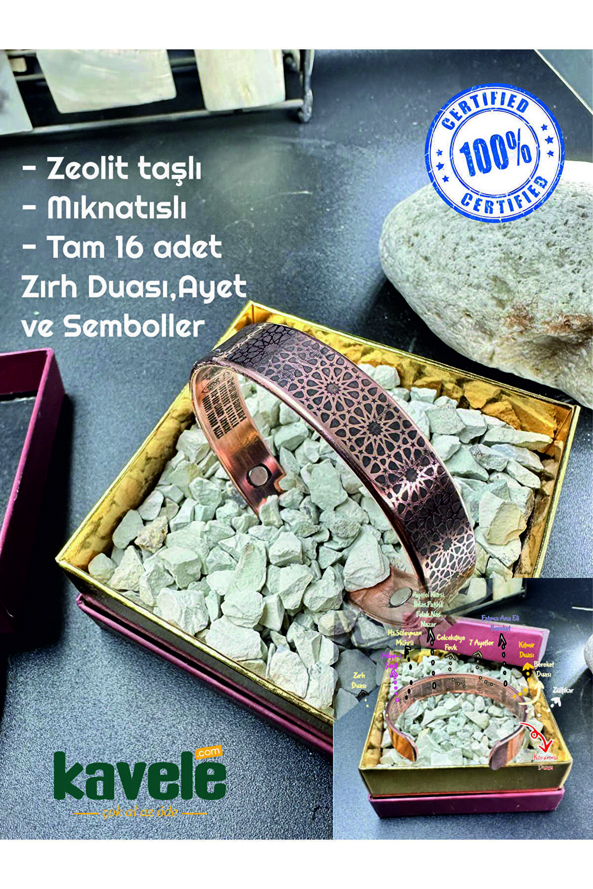 KAVELE Ham Manyetik Mıknatıslı Zırh Koruma Saf Bakır 40 gr Bileklik ...
