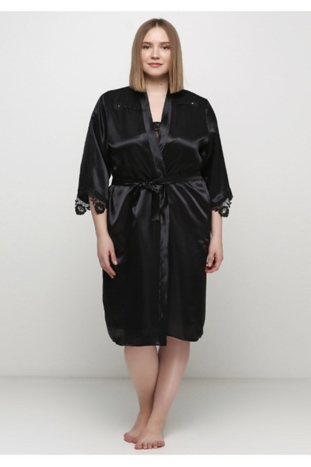 my enjoy Kadın Siyah Saten Gecelik Sabahlik - Fiyatı, Yorumları