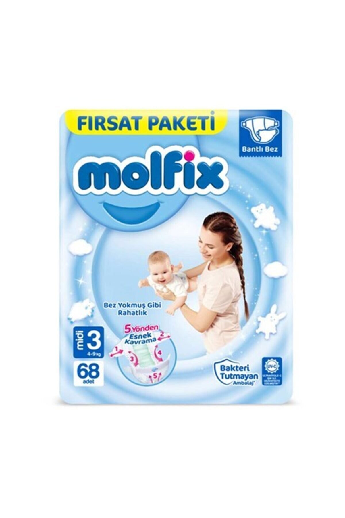 Molfix Midi 3 Numara 4-9 Kg 68 Adet Bantlı Bebek Bezi Fırsat Paketi ...