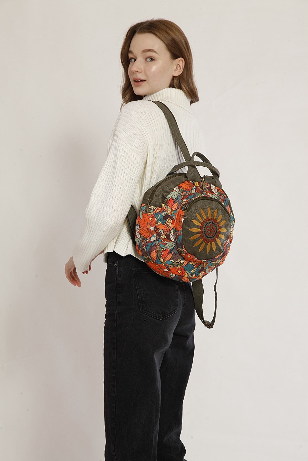 Street Bag Fargin Etnik Otantik Desenli Yuvarlak Sırt Çantası Nakışlı ...