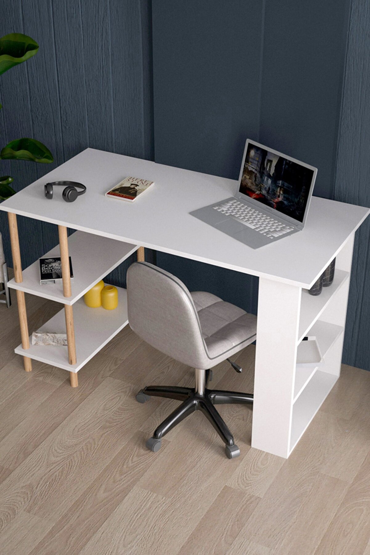 interGO Çalışma Masası Bilgisayar Masası Ofis Ders Yemek Masası 4 Raflı ...