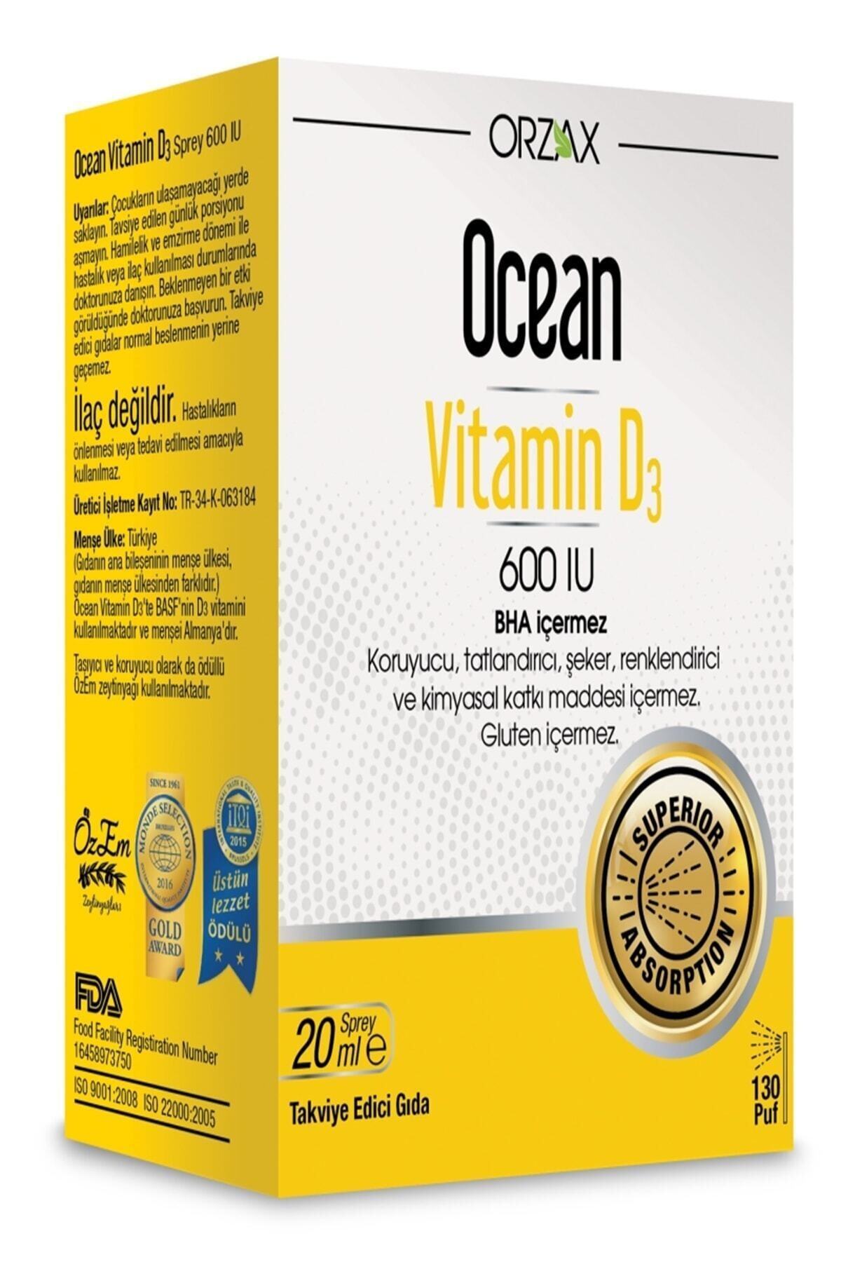 Orzax Ocean Vitamin D3 600 IU Sprey 20 ml Fiyatı, Yorumları - Trendyol