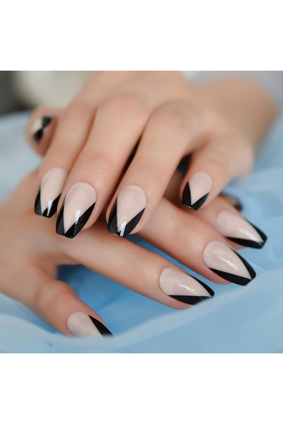 RubaTrend Kalıcı Nail Art Üçgen Siyah French Balerin Model Takma Tırnak ...