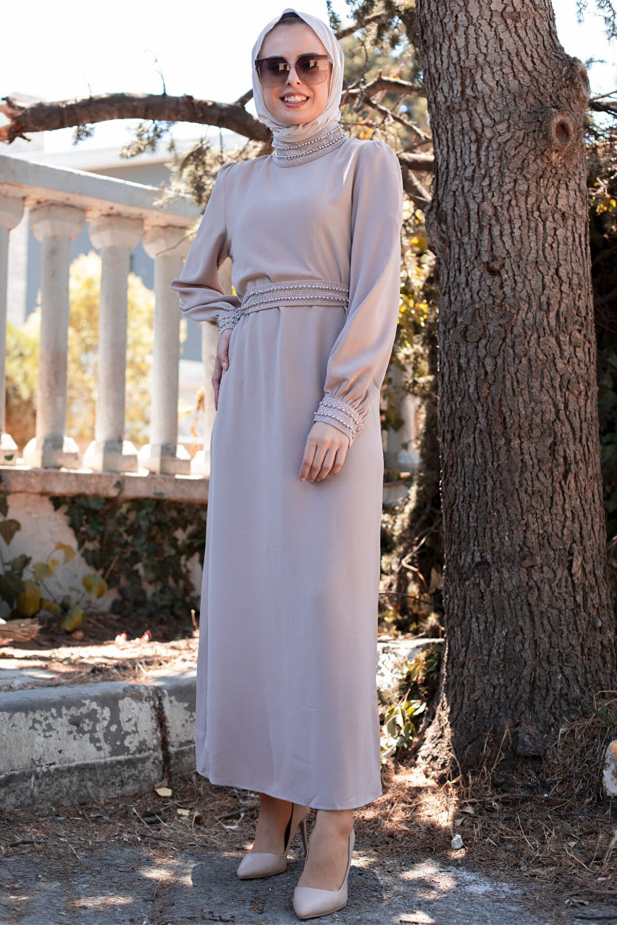 Feiza Collection Düz Kesim Tesettür Abiye Elbise - Bej Fiyatı ...