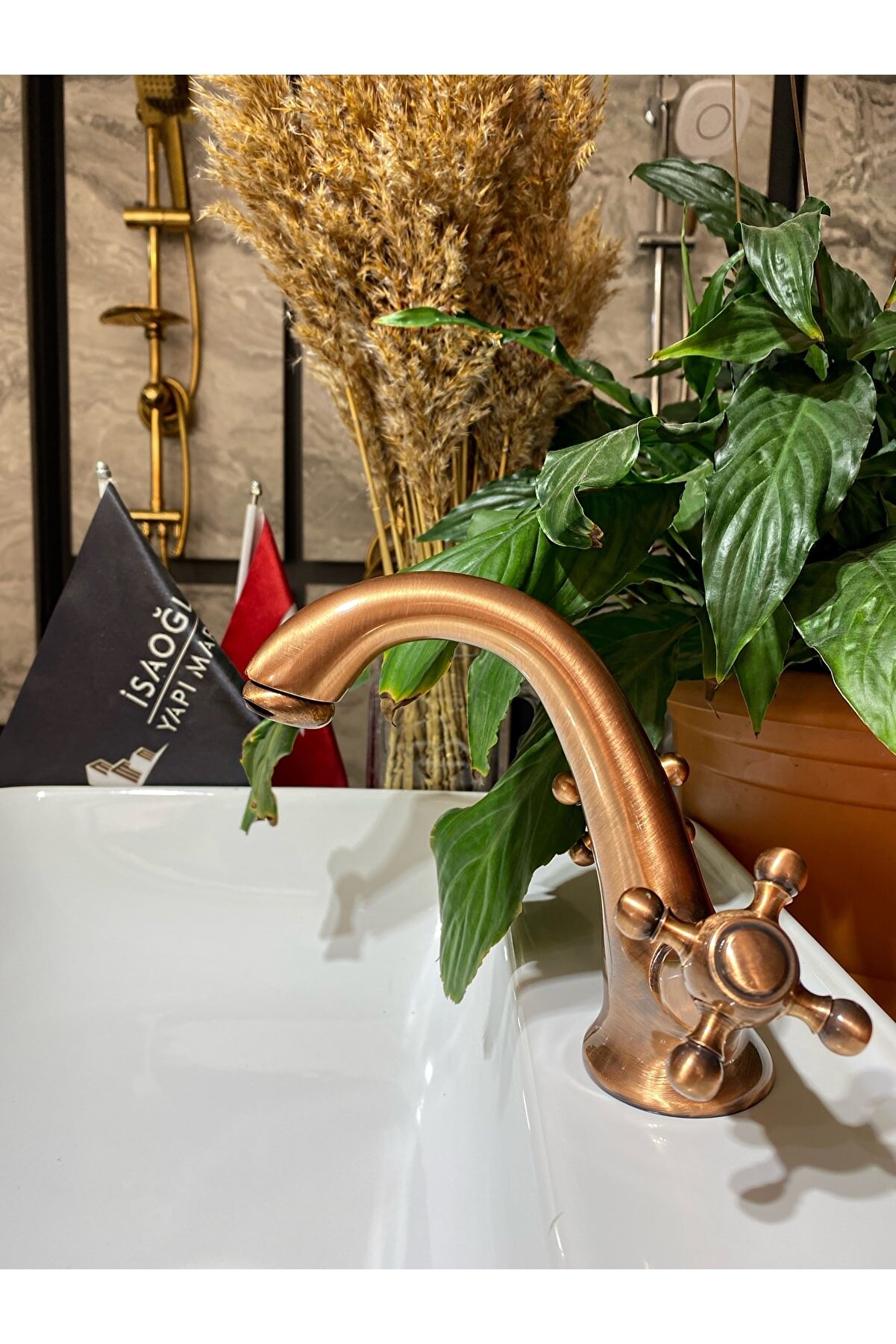 İSAOĞLU YAPI Mat Bakır Bronz Lavabo Bataryası Eskitme Lavabo Musluk ...