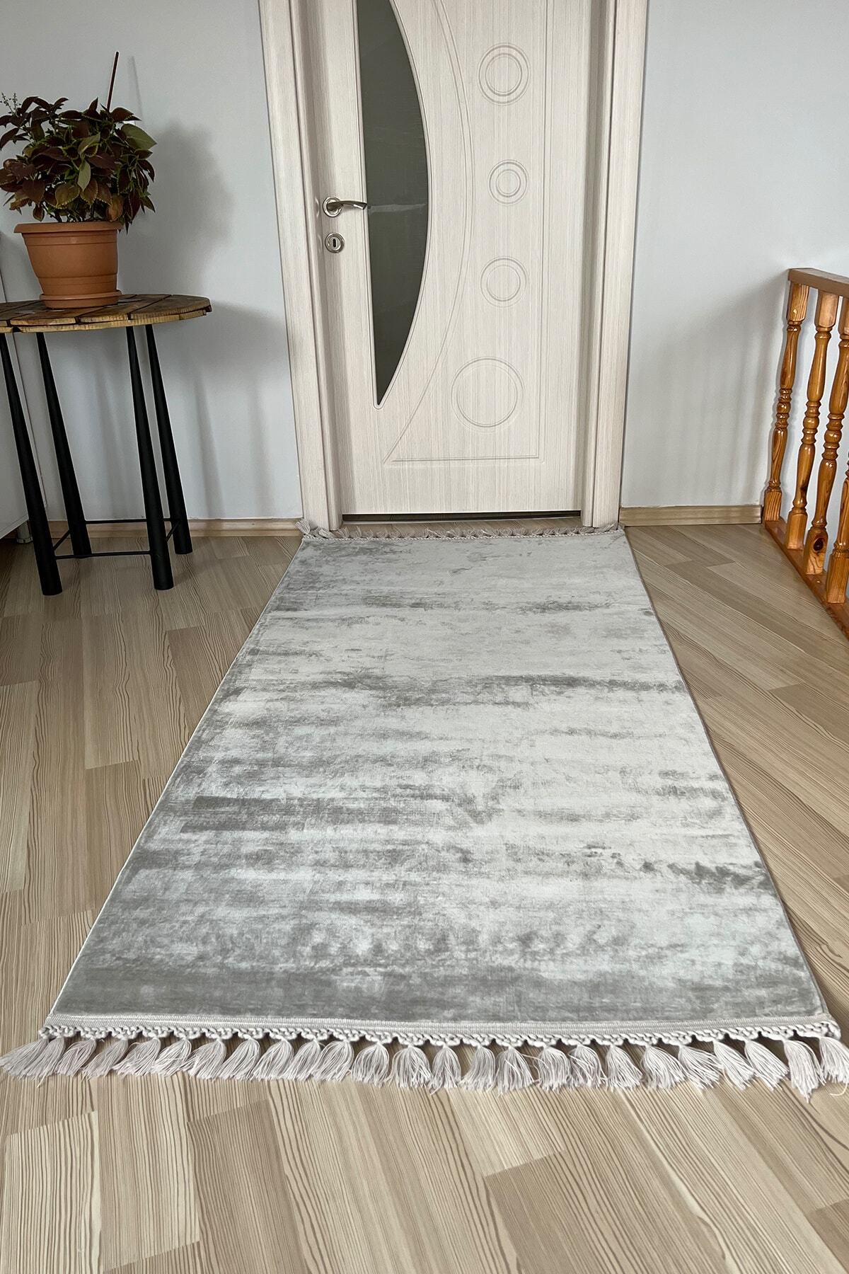 Novus Home Yıkanabilir Kaymaz Tabanlı Zen Serisi Açık Gri Rengi Bambu ...