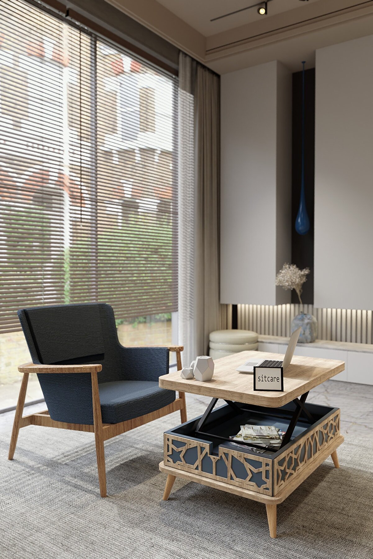 Kolexonline Ottowa Akıllı Masa , Akıllı Sehpa Alaska Mavi Beyaz Renk, 3 ...