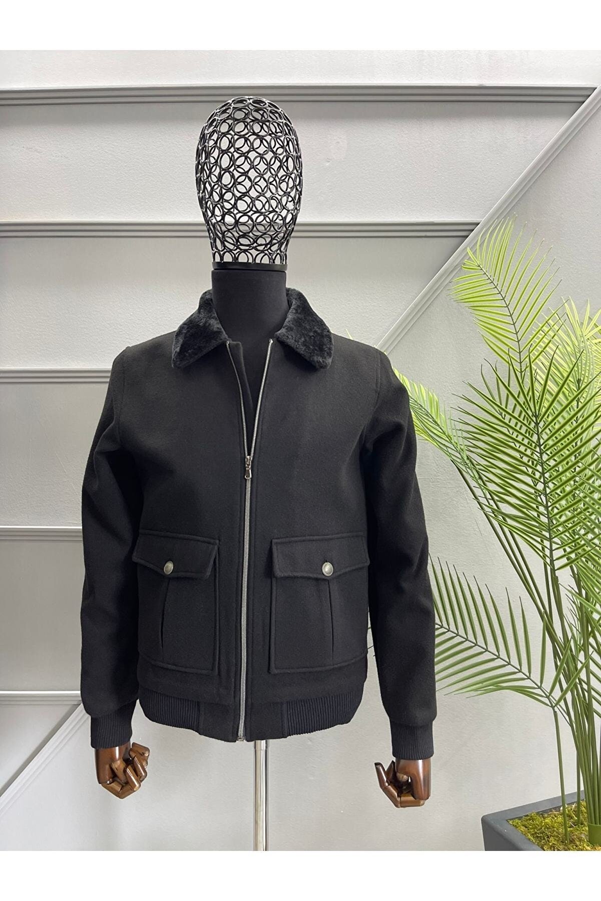 Twenhil Slim Fit Erkek Mont Yaka Kürklü Kaşe Siyah Fiyatı, Yorumları - Trendyol