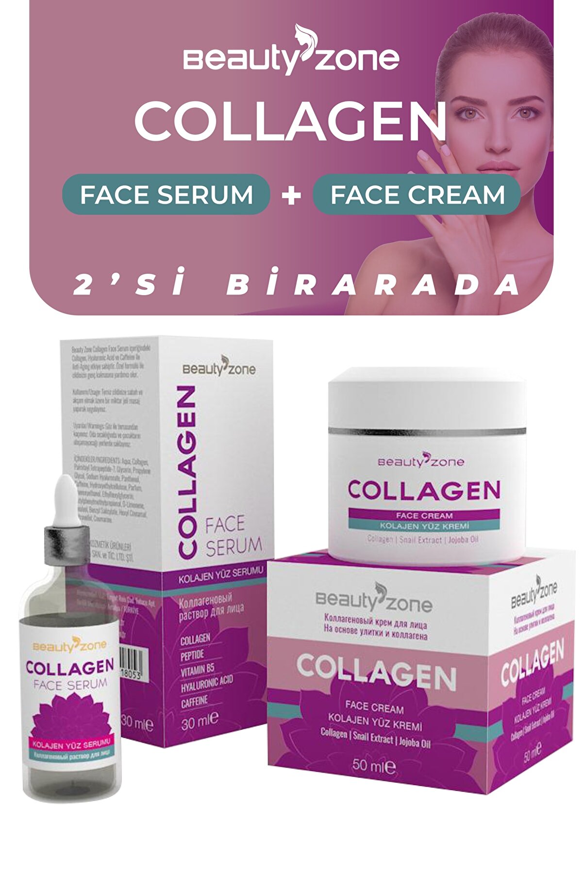 Beauty Zone Collagen Face Cream & Collagen&hyaluronik Asit Face Serum 2 ...