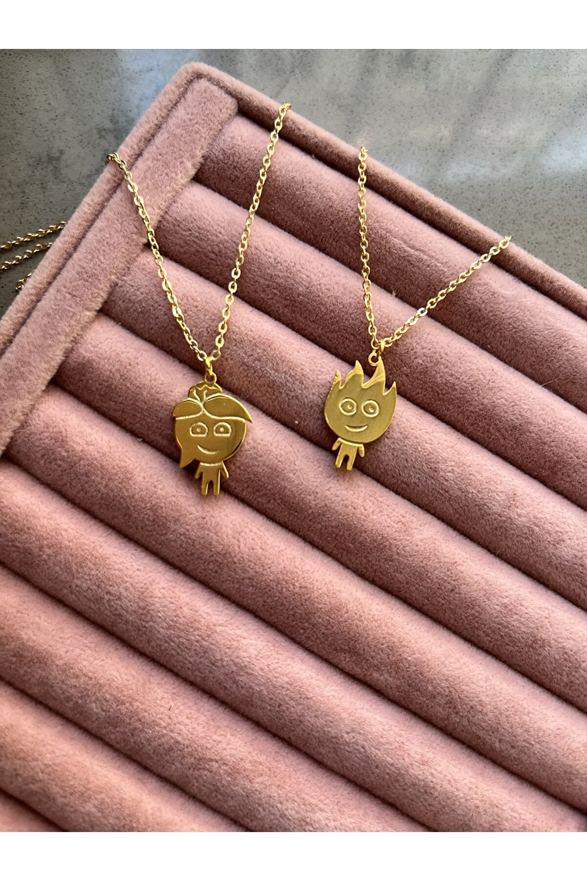 Claritas Takı Altın Kaplama 2’li Set Ateş Ve Su Kolyesi, Arkadaşlık ...