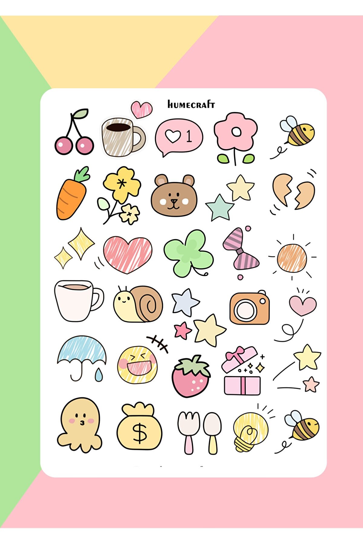 Hume Craft Doodle Sevimli Minik Objeler Sticker Seti Ajanda Planlayıcı ...