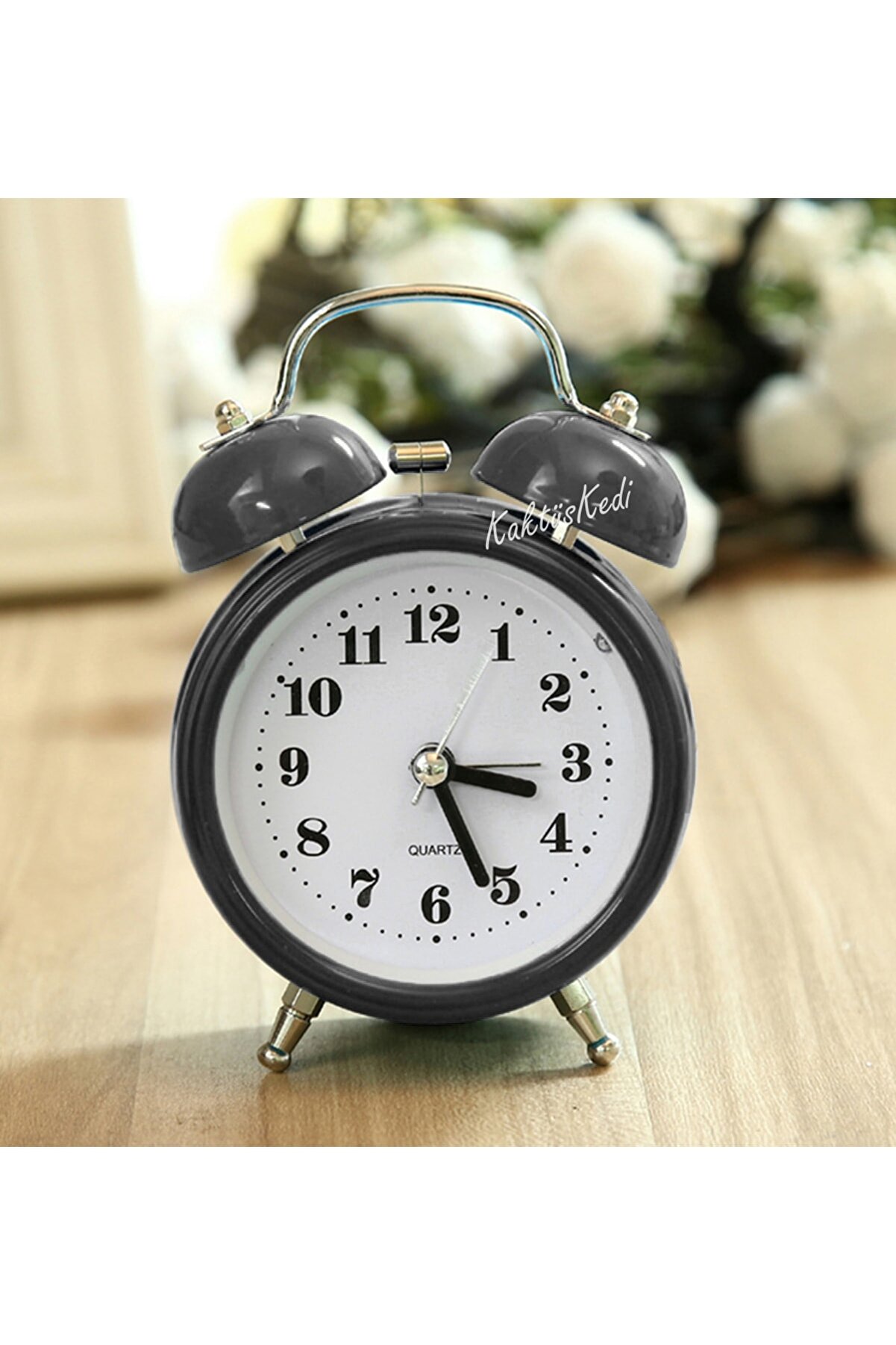 KaktüsKedi Mini Alarmlı Metal Işıklı Analog Masa Saati - Çalar Saat ...