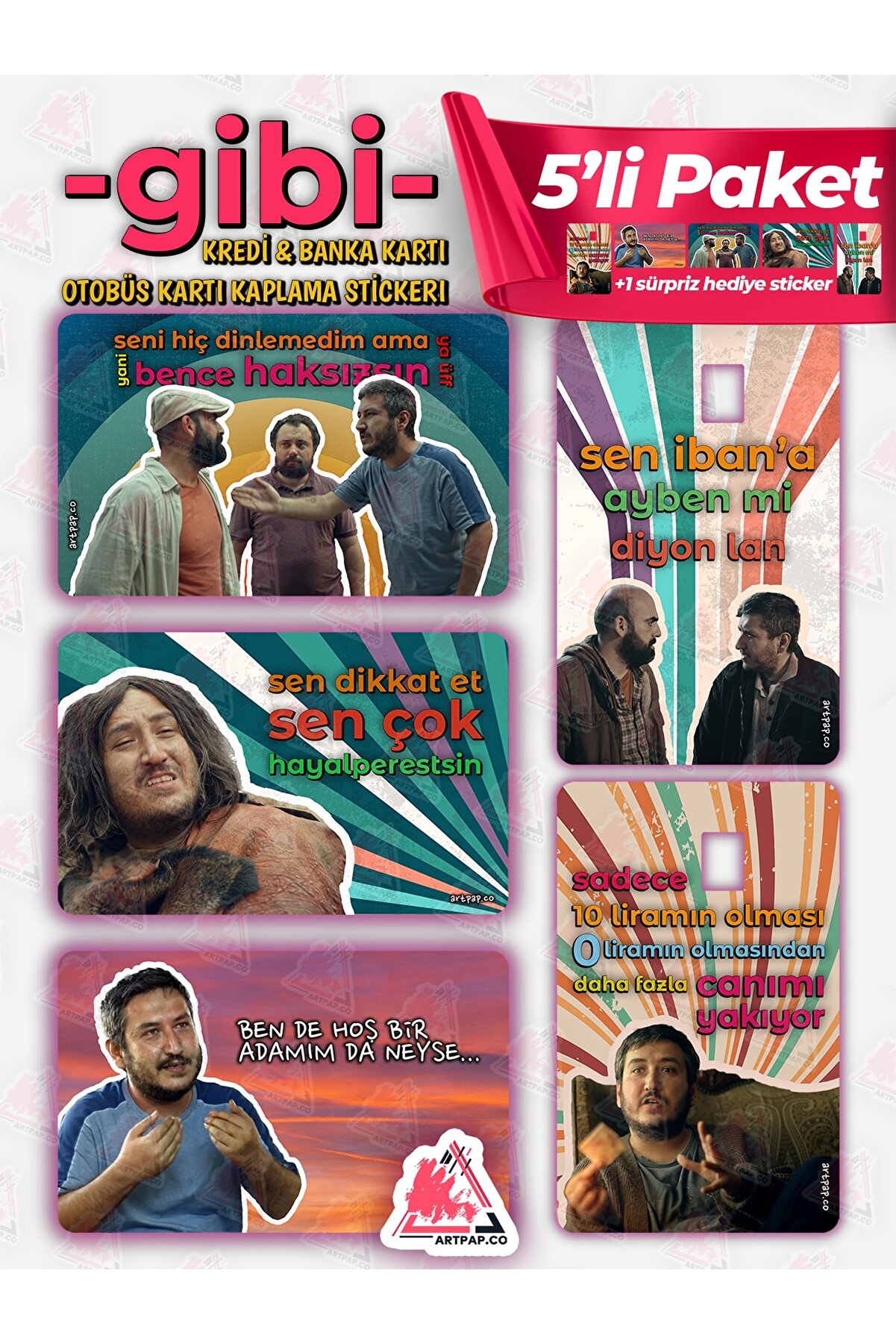 artpap Gibi Dizisi Yılmaz, Ilkkan 5'li Kart Kaplama Sticker Seti ...