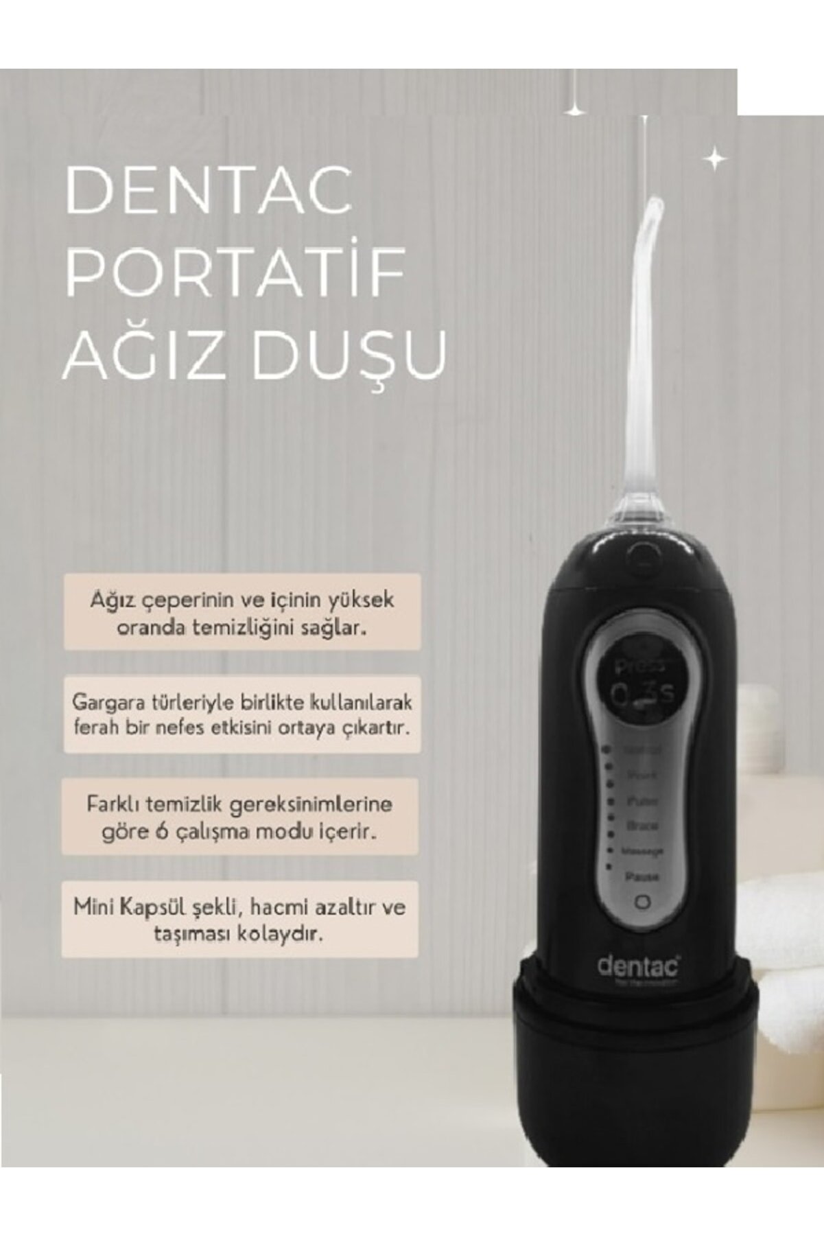 Dentac Portatif Şarj Edilebilir Ağız Temizleme Duşu Siyah Fiyatı, Yorumları - Trendyol