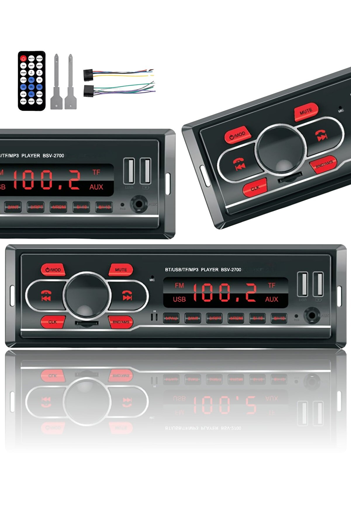 Sunask Sn-2700 Çift Usb Girişli Bluetooth Oto Teyp Araba Teybi Radyo Sd ...