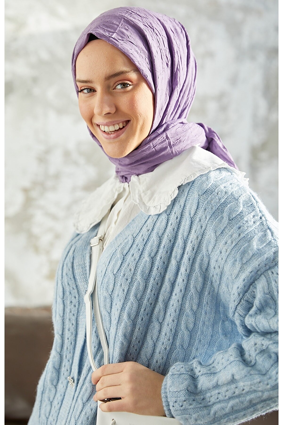 Naciye Sultan Tesettür Kadın Bambu Kraş Şal Pamuk Bürümcük Şal Lila ...