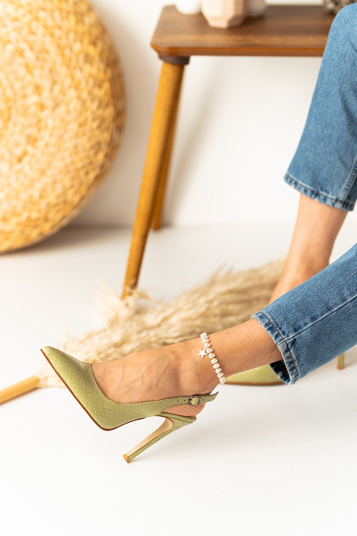 La Limar Limar Yeşil Yılan Derisi Desenli Stiletto Sivri Burun Kadın ...