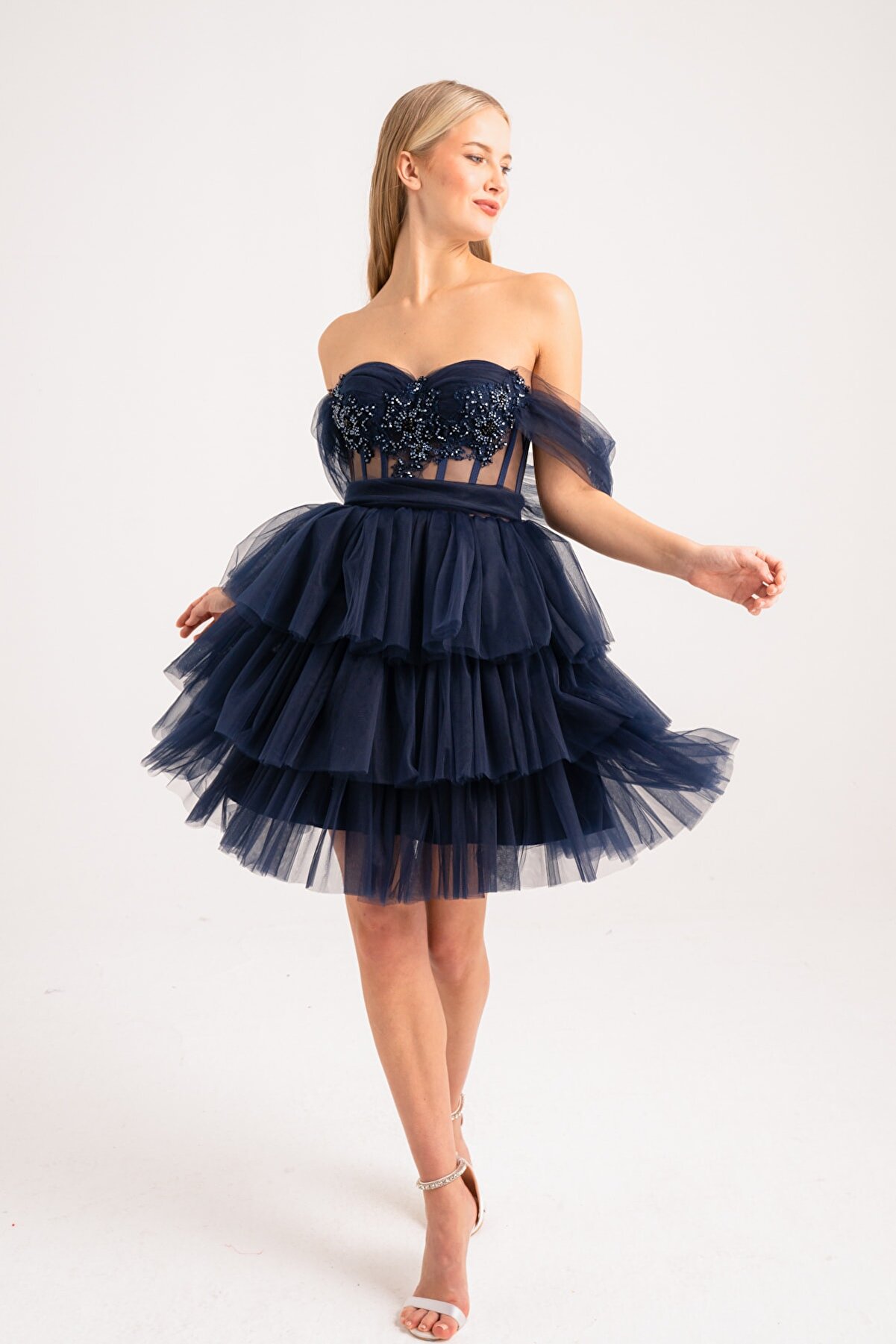 Lenta Moda Lacivert Mini Işlemeli Dantel Detaylı Abiye Ve Gece Elbisesi ...