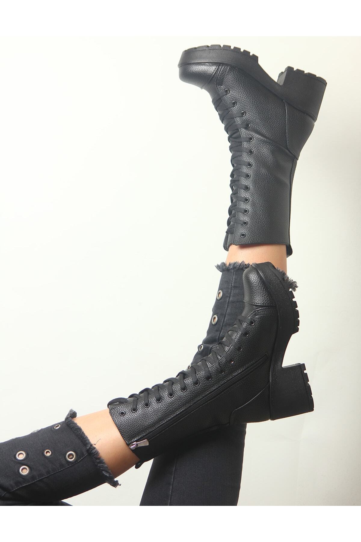 trendyhit Julia Siyah Mat Floter Deri Bağcıklı Postal Çizme Fiyatı ...