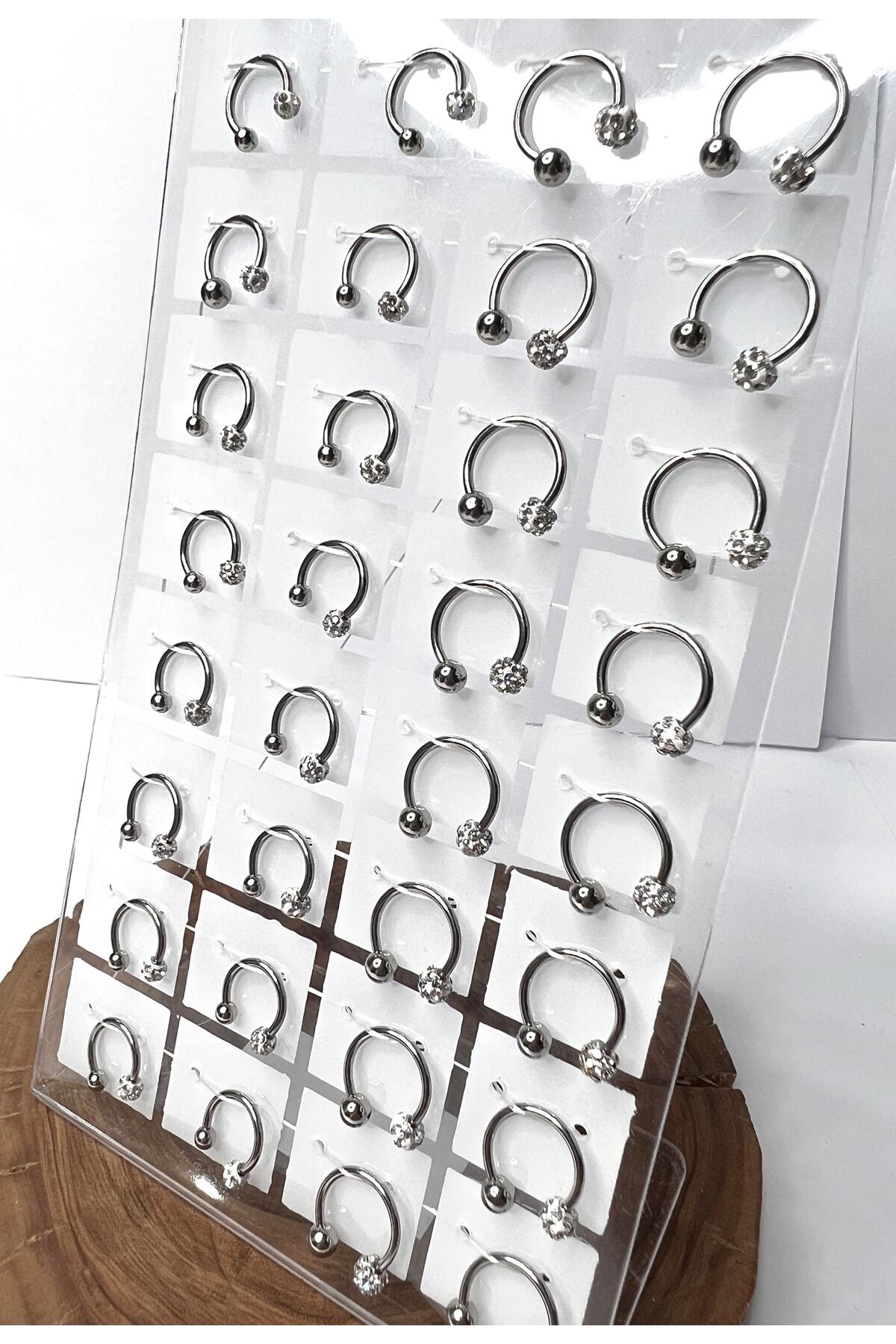 Karınca Piercing Tek Topu Taşlı Nal Şeklinde Halka Septum Tragus Dudak ...