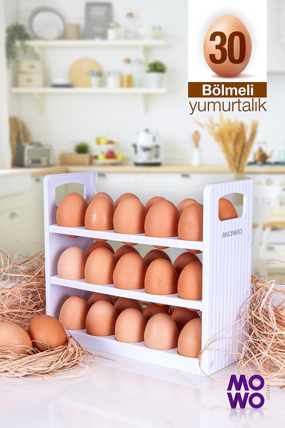 Mowo Home 30 Bölmeli Yumurtalık, 3 Katlı Yumurta Rafı, Saklama Kabı ...