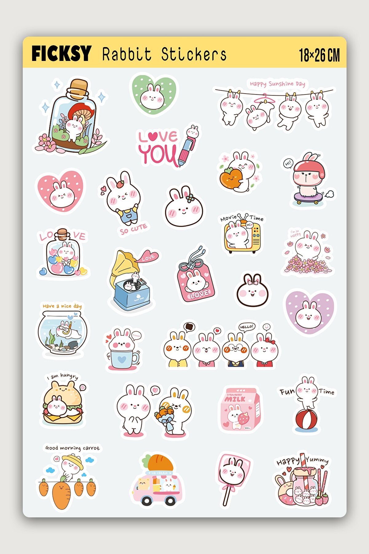 Ficksy Kawaii Stili Sevimli Tavşan Sticker Seti - 27 Adet Etiket ...