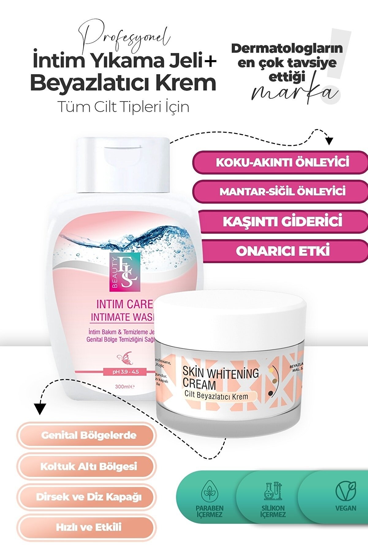 Eslbeauty Genital Bölge Koku Mantar Akıntı Giderici Intim Jel 300 Ml + Genital Beyazlatıcı Krem ...