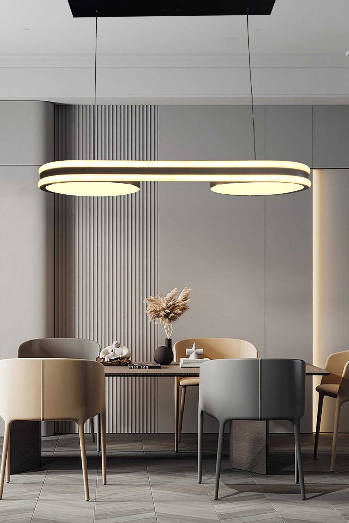 LEDMİ Geniş Model Çift Halkalı Siyah Led Avize, 3 Renk Aydınlatmalı ...