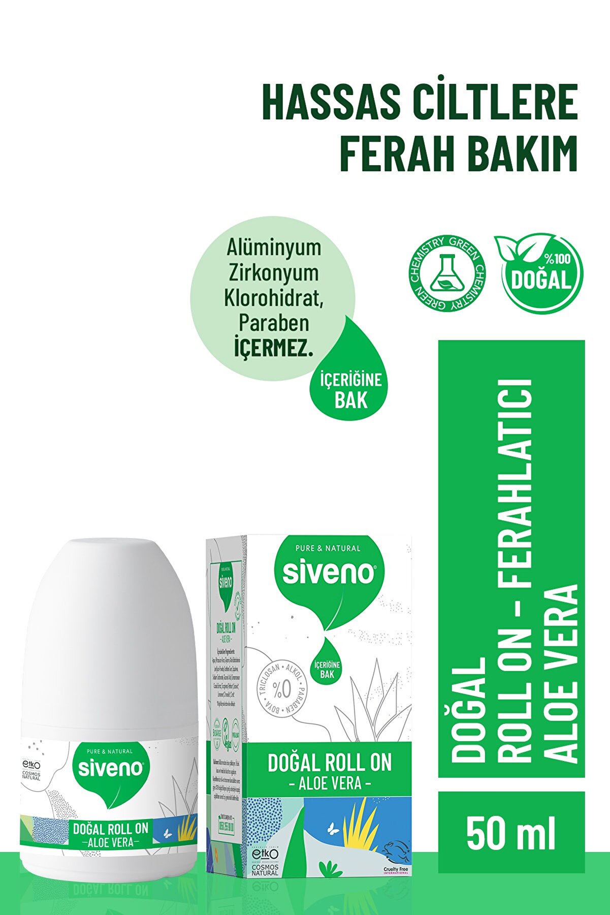 Siveno %100 Doğal Roll-on Aloe Vera Deodorant Ter Kokusu Önleyici Bitkisel Lekesiz Vegan 50 ml ...