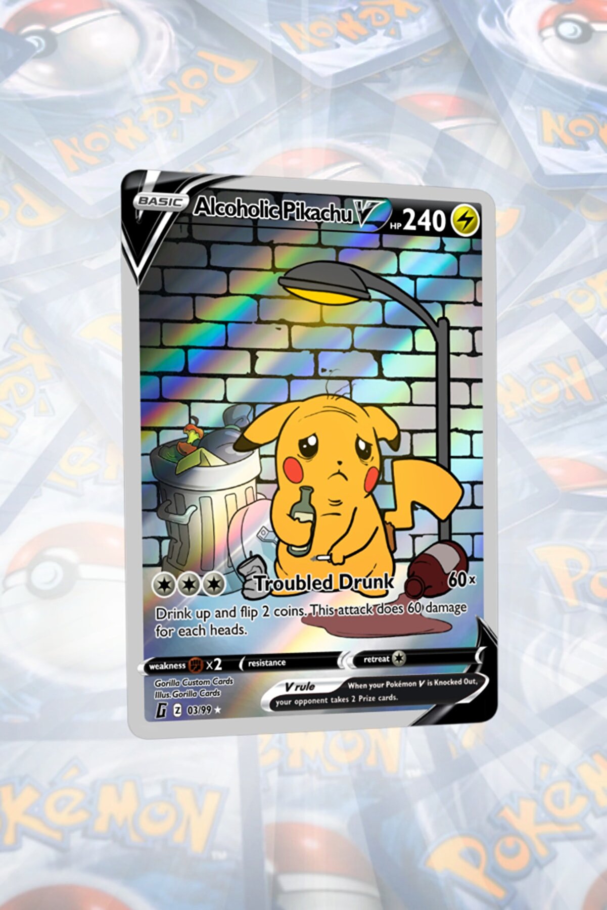 Gorilla Cards Alcoholic Pikachu V Alternate Art Custom Pokemon Kartı ...