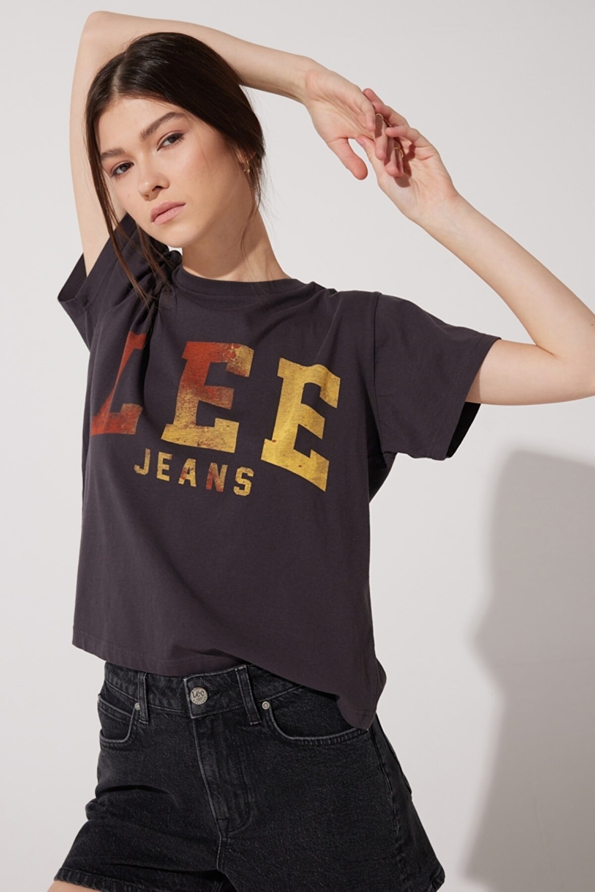 Lee Loose Fit Rahat Kesim %100 Pamuk Bisiklet Yaka Antrasit Tişört Fiyatı, Yorumları - Trendyol