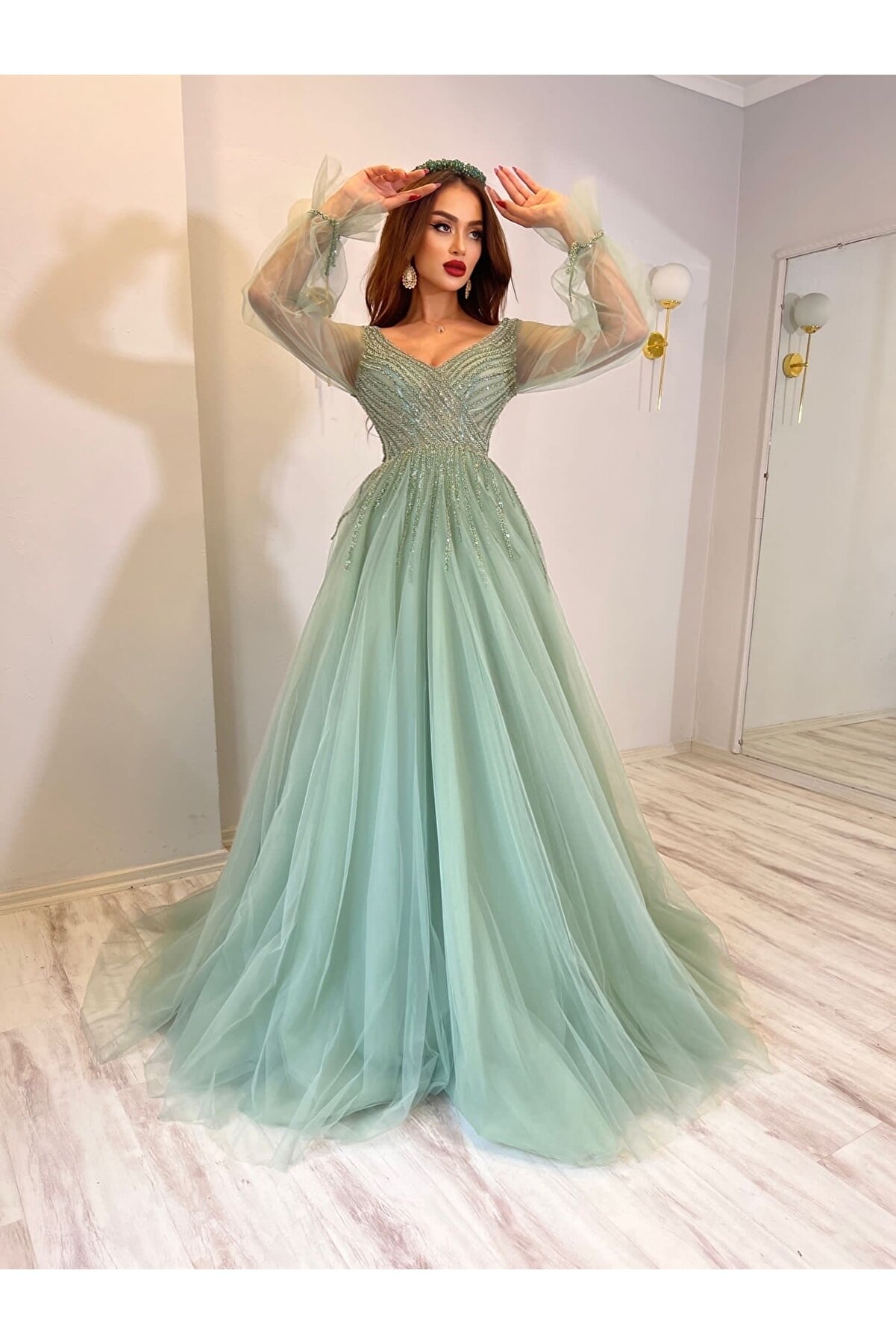 Ayşe gelinlik Küf Yeşili Söz Nişan Elbisesi Fiyatı, Yorumları - Trendyol