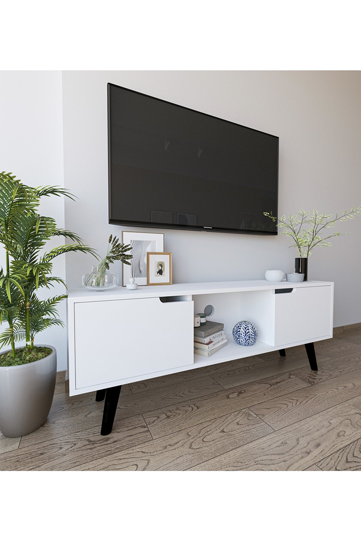VM VERTEX MOBİLYA Siena Ahşap Ayaklı Tv Ünitesi Beyaz Televizyon ...
