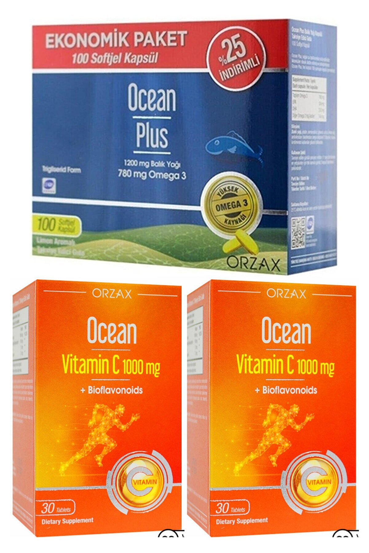Ocean Plus Omega 3 1200 Mg 100 Kapsül + Ocean Vitamin C 1000 Mg 30 ...