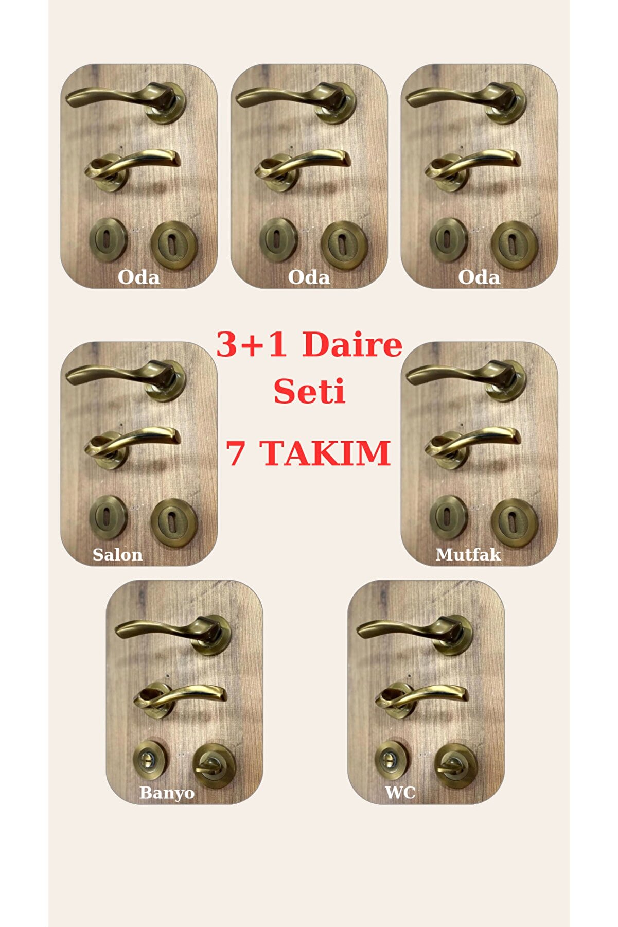 ARON (7 TAKIM) (3 1) Daire Seti Kol Opendoor Lüx Elmas Rozetli (ANTİK ...