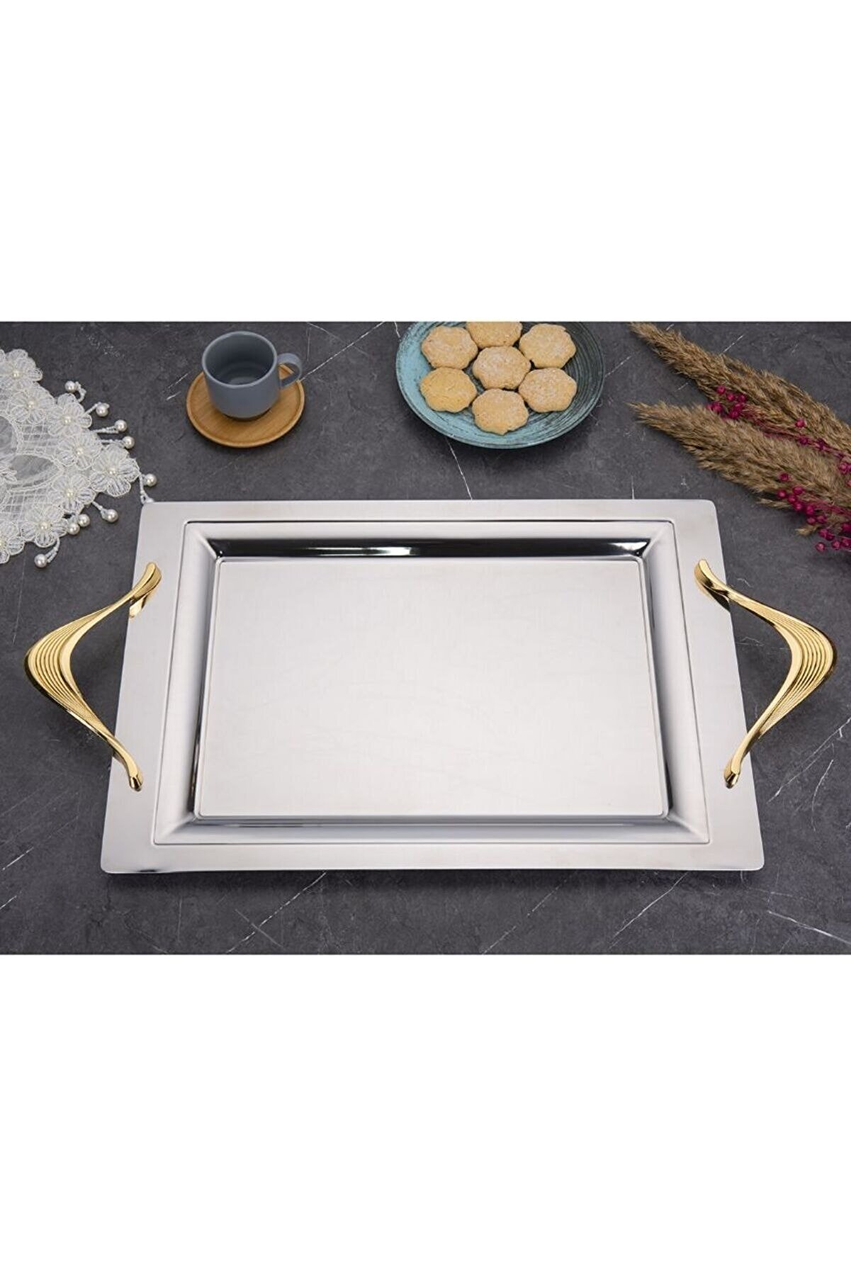 ÖZBURAK Vera Gold Ikramlık Sunumluk Çay Servis Sunum Tepsi Fiyatı ...