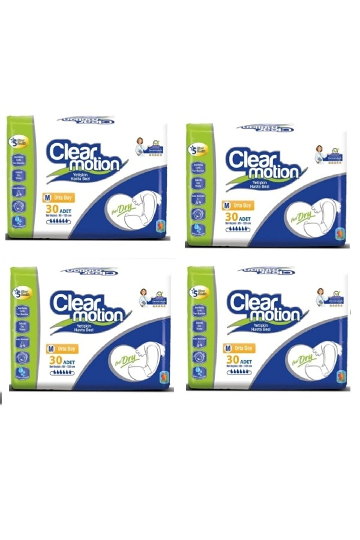 CLEAR MOTION Bel Bantlı Hasta Alt Bezi Orta Boy Medium 30'lu 4 Paket ...