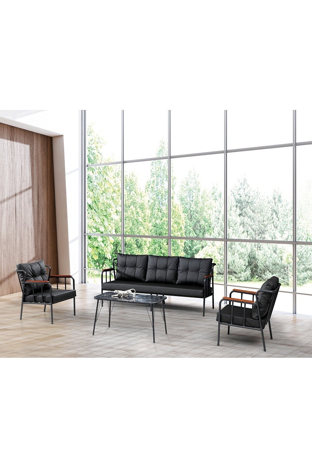 ARYANS HOME Siyah Deri Metal Ofis Koltuk Takımı Büro Koltuk Ve ...
