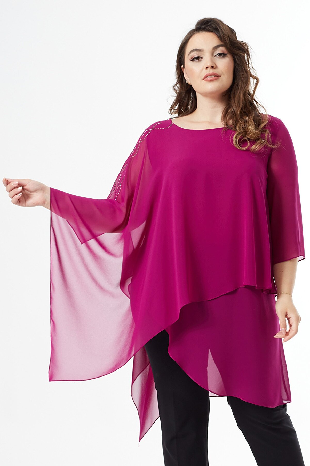 Moda Alba VİOLET OMUZ TAŞLI PELERİN KOL BÜYÜK BEDEN ŞIK BLUZ Fiyatı ...