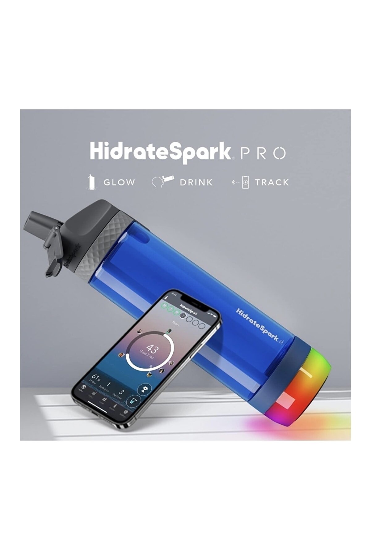 VipDeluXe Hidrate Spark PRO Akıllı Su Şişesi Tritan Plastik, Su Alımını ...
