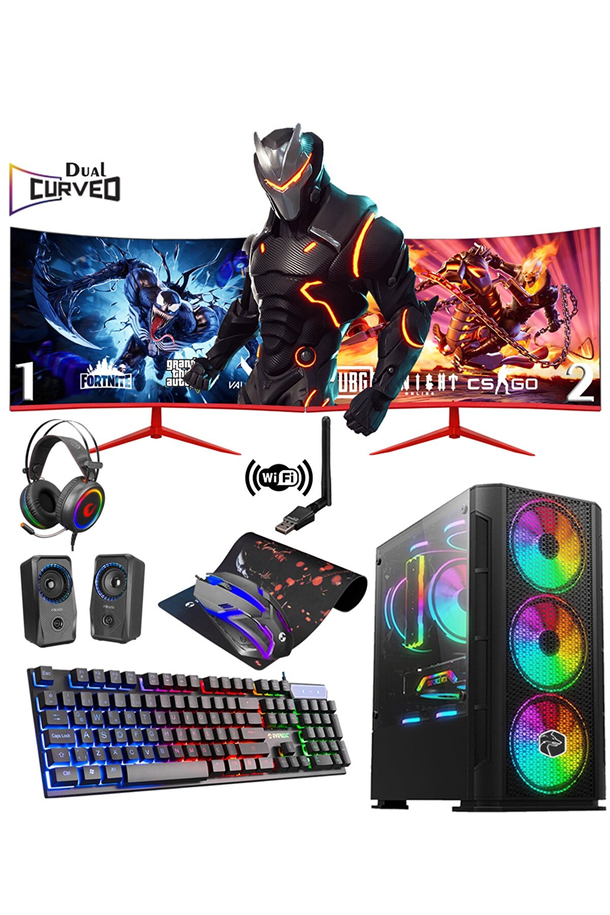 Zeiron Centra X5 i5 3470 16GB 512GB SSD GTX1660 Super 6GB 24" Dual Curved Oyuncu Masaüstü ...