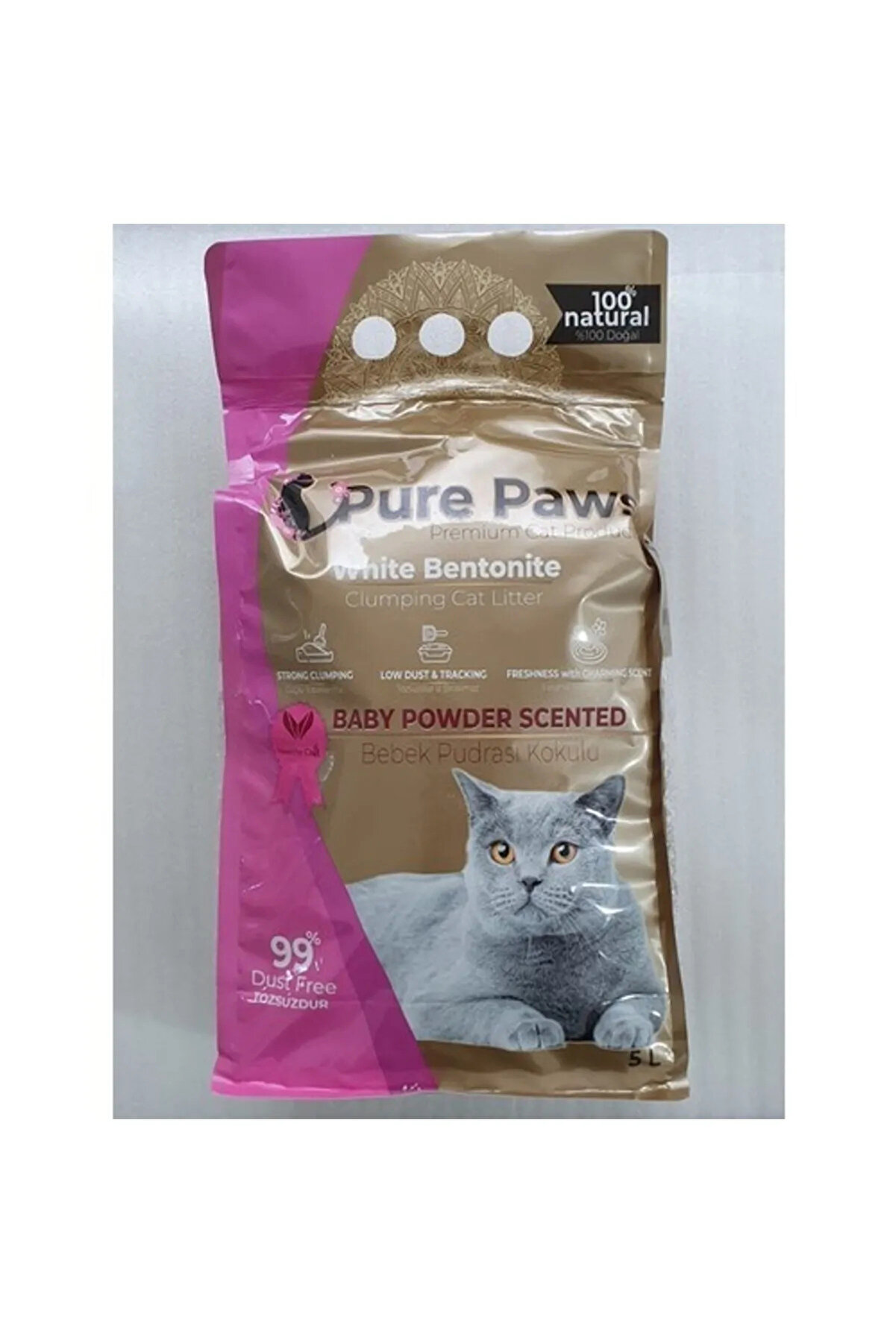 White Pure Paws Pure Paws Ince Taneli Bebek Pudralı Bentonit Kedi Kumu ...