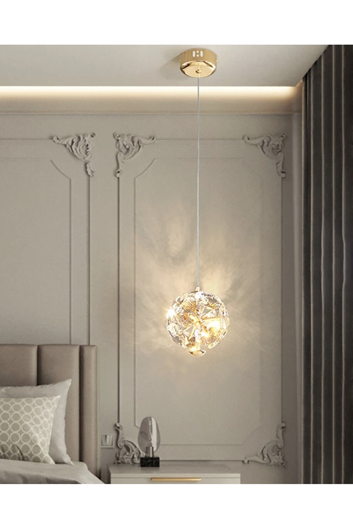 burenze Luxury Exclusive Modern Crystal Led Avize Kristal Taşlı Tekli Sarkıt Avize Gold Sarı ...