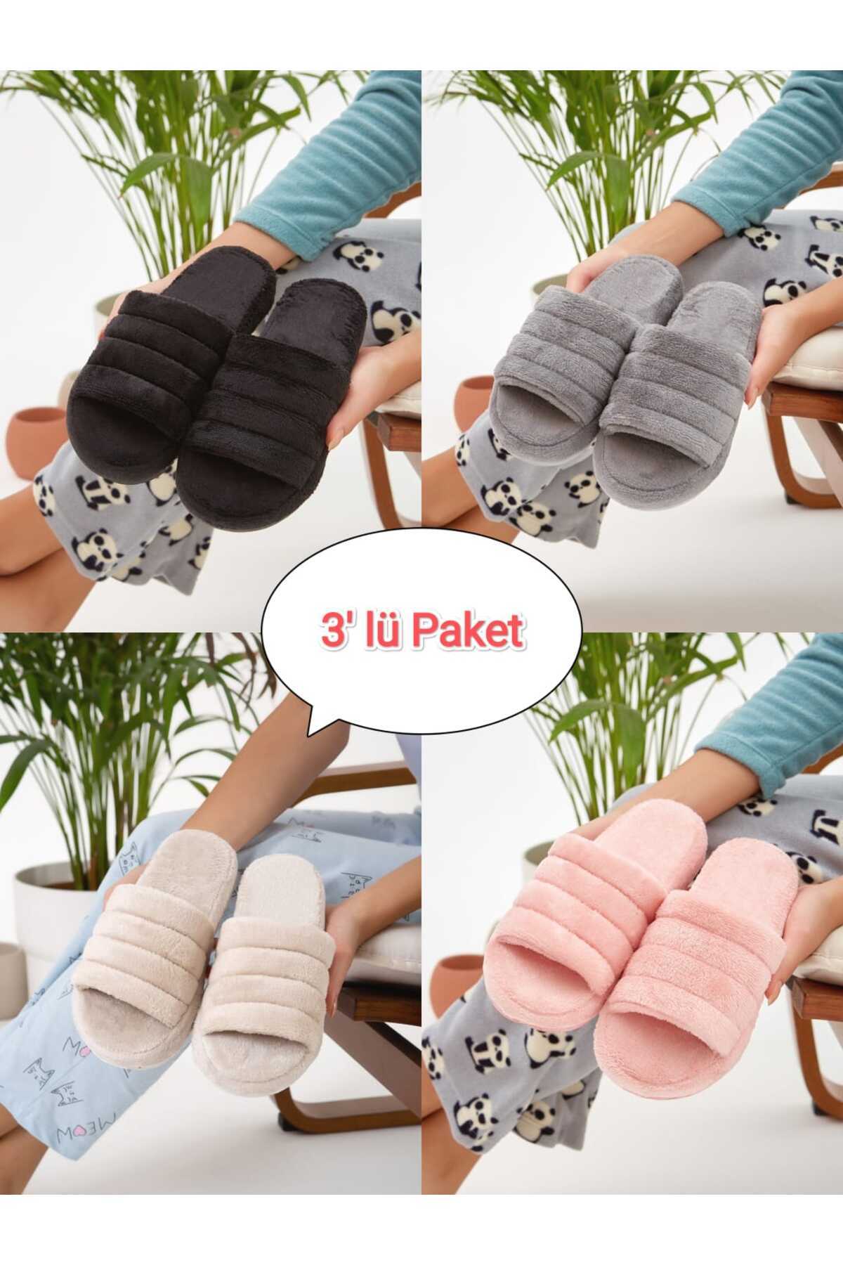 Moda Devrin 3'lü Paket Önü Açık Terlik Ev Terliği Çeyiz Bohça Seti ...