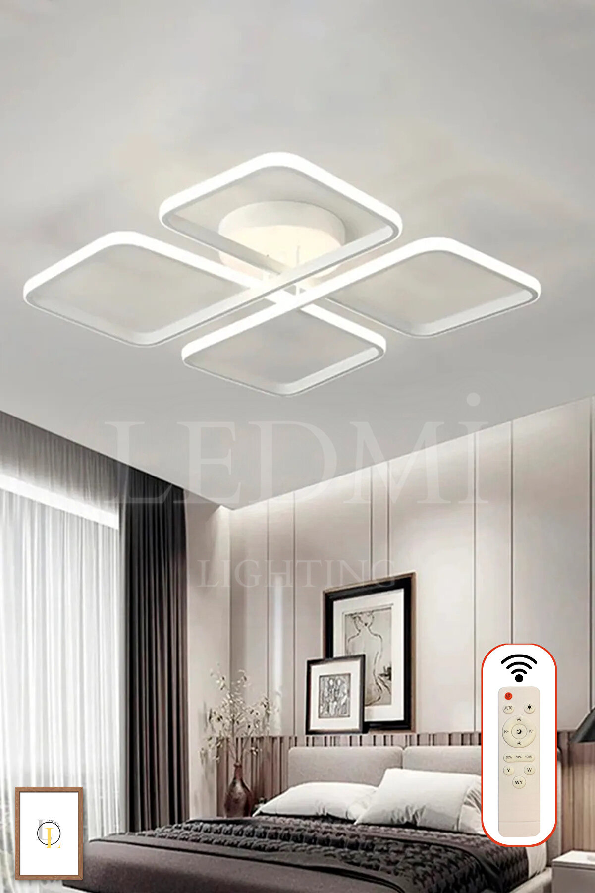 LEDMİ 4 Parça Model Kumandalı Led Tavan Avizesi, 3 Renk Aydınlatmalı ...