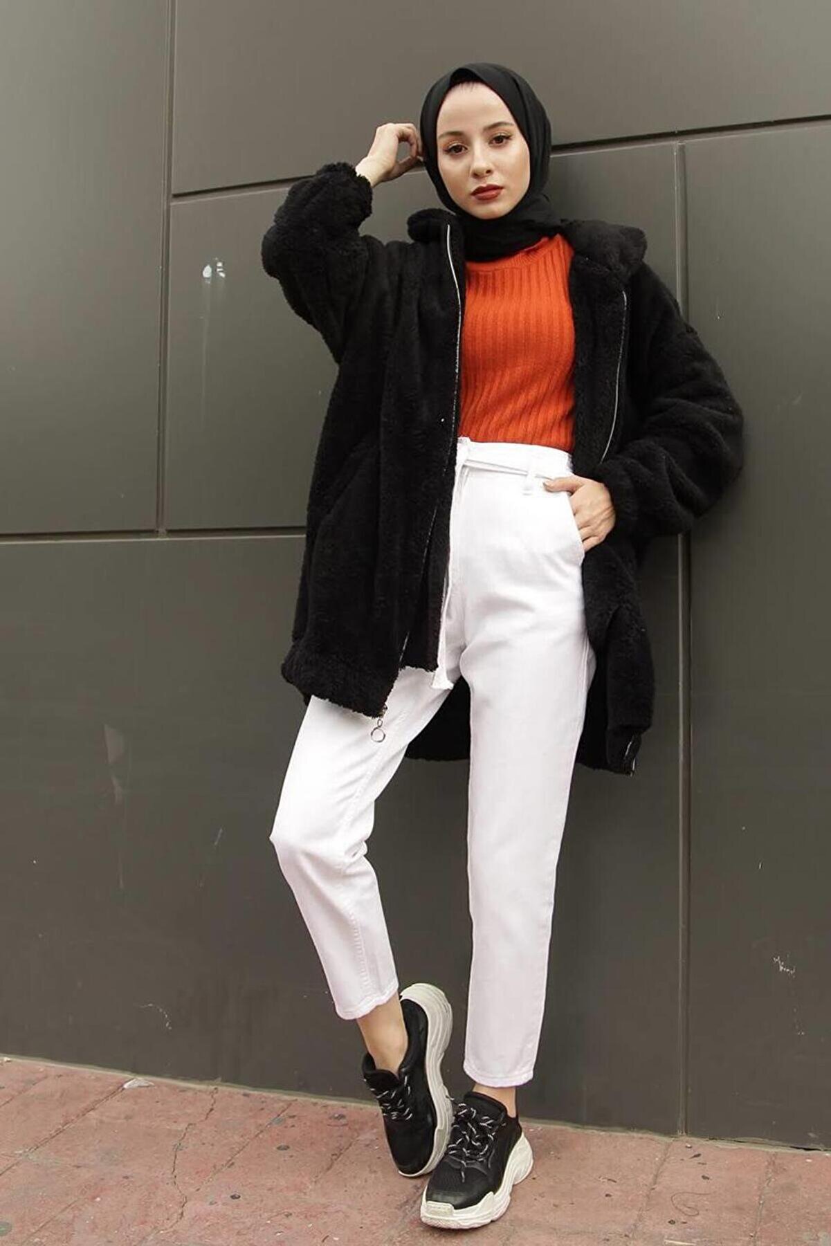 moda periy kadın modest basic mevsimlik kışlık Fermuarlı cepli Peluş ...