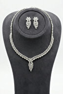 Otto Man Steel Jewelry Kadın Zirkon Su Yolu Kolye Küpe Rodyum Kaplama ...