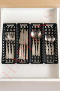 HAPPENS Set of 4 Black Modular Cutlery and Ladle Drawer Organizer ...