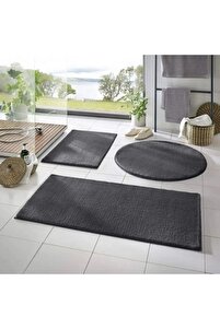 Sarar 3'lü Banyo Paspası Halısı Peluş Halı Klozet Takımı Koyu Gri 50x90 ...